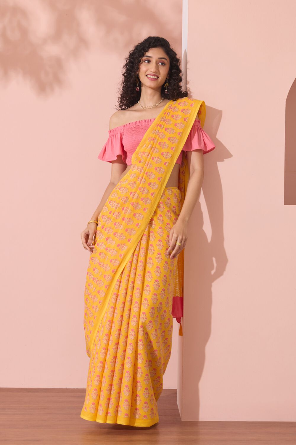 Yellow Bengal Screen Printed Pure Mulmul Cotton Saree | Taneira Online ...