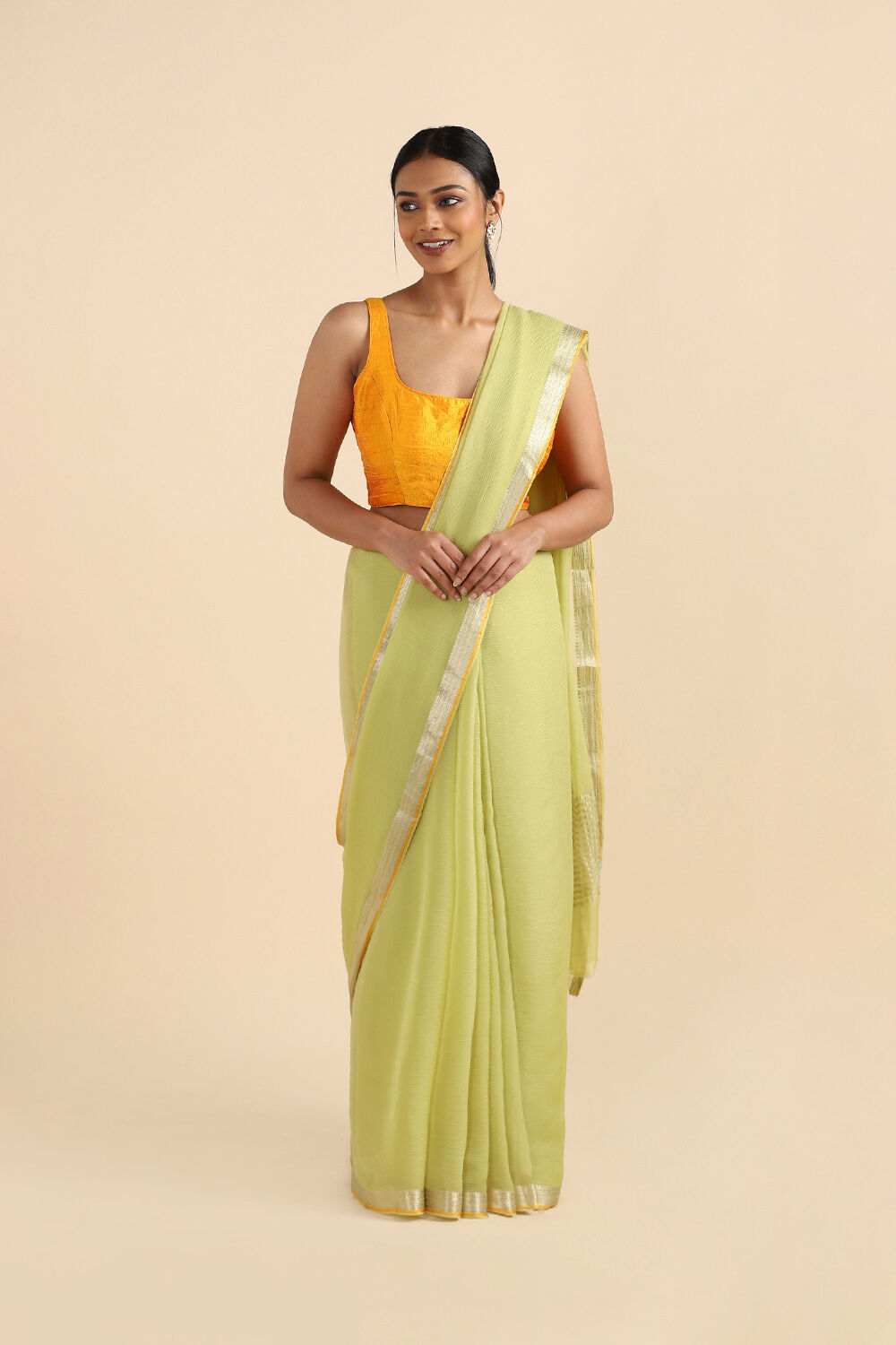 Light Pure Green Chiffon South Saree | Taneira Online Store