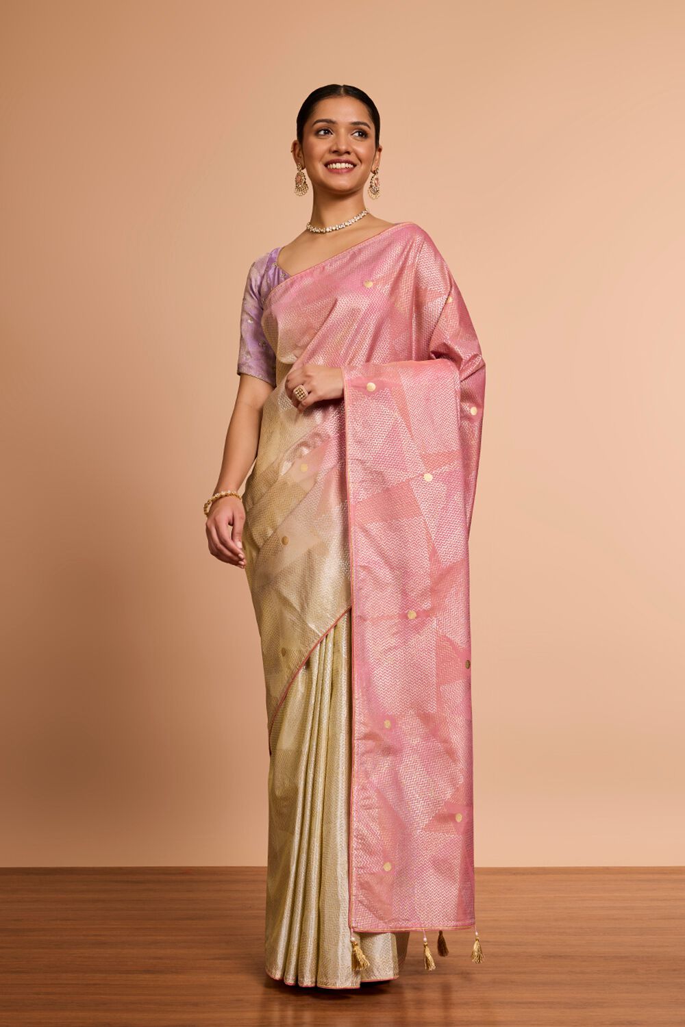 Off White Block Printed Pure Tissue Organza Saree | Taneira Online Store