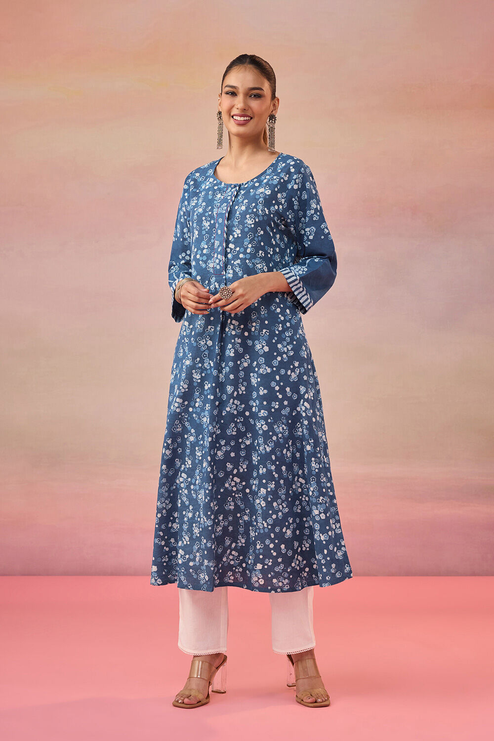 Blue Dabu Block Printed Pure Cotton Kurta | Taneira Online Store