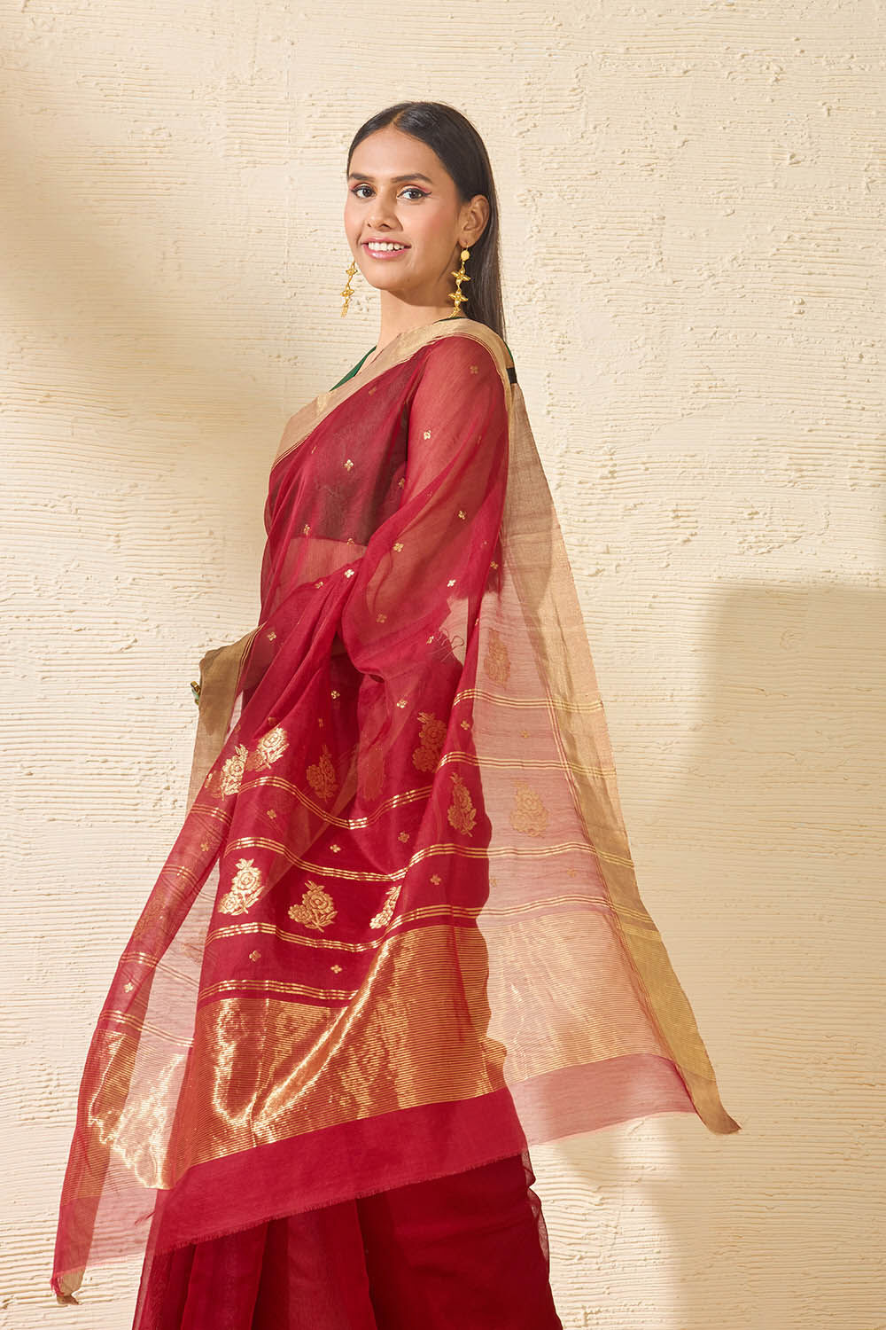 Red Woven Pure Silk Cotton Chanderi Saree | Taneira Online Store