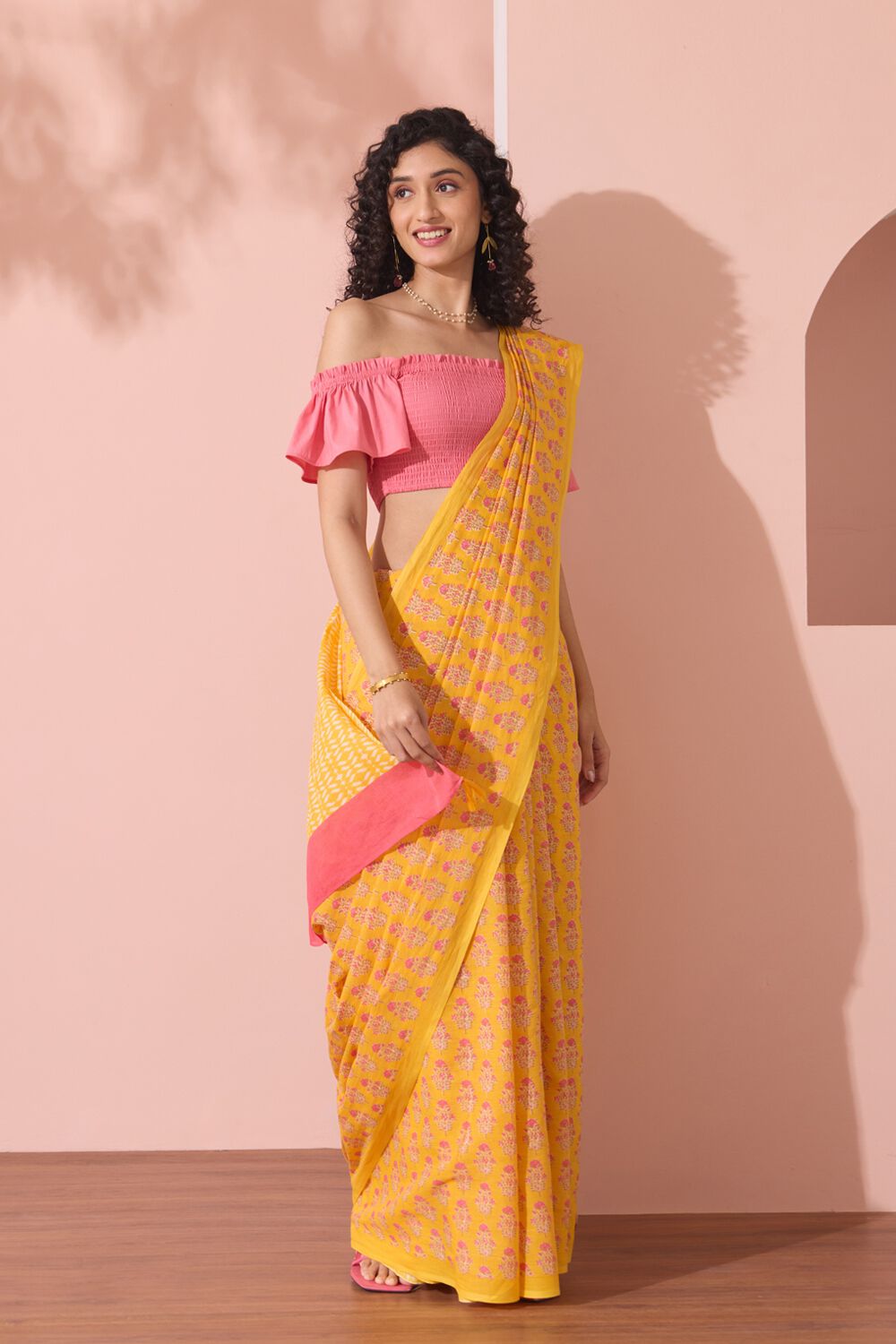 Yellow Bengal Screen Printed Pure Mulmul Cotton Saree | Taneira Online ...