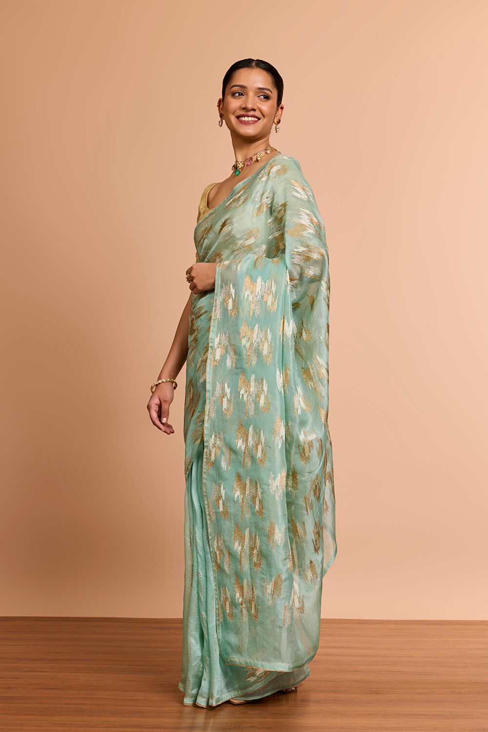 Light Blue Pure Silk Organza Embroidered Saree | Taneira Online Store
