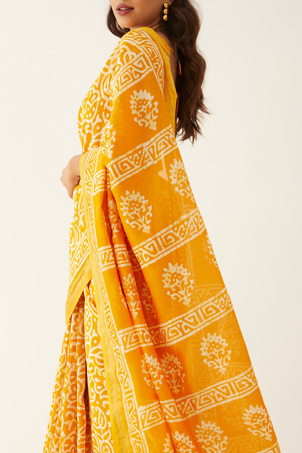 Dark Yellow Pure Silk Cotton Batik Saree | Taneira Online Store