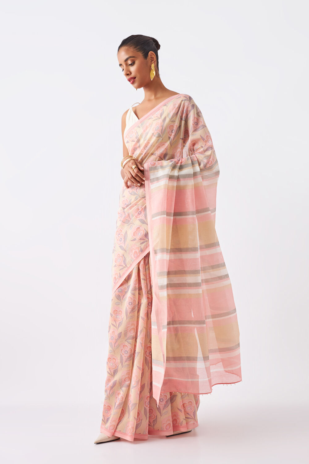 Light Pink Pure Silk Cotton Printed Saree | Taneira Online Store