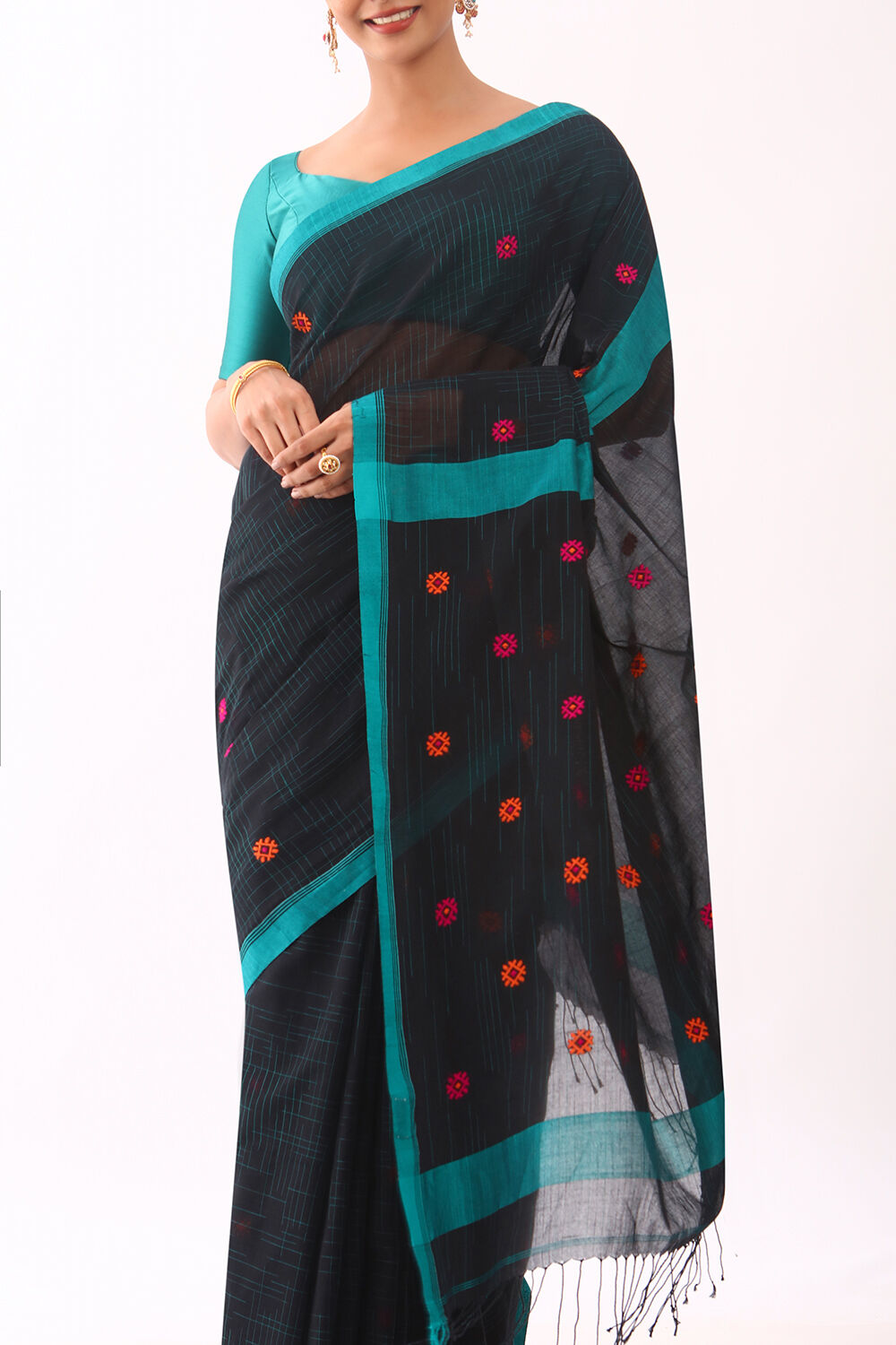 Black Pure Cotton Jamdani Saree | Taneira Online Store