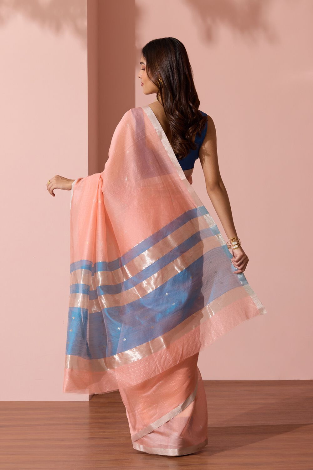 Light Orange Woven Pure Silk Cotton Chanderi Saree | Taneira Online Store