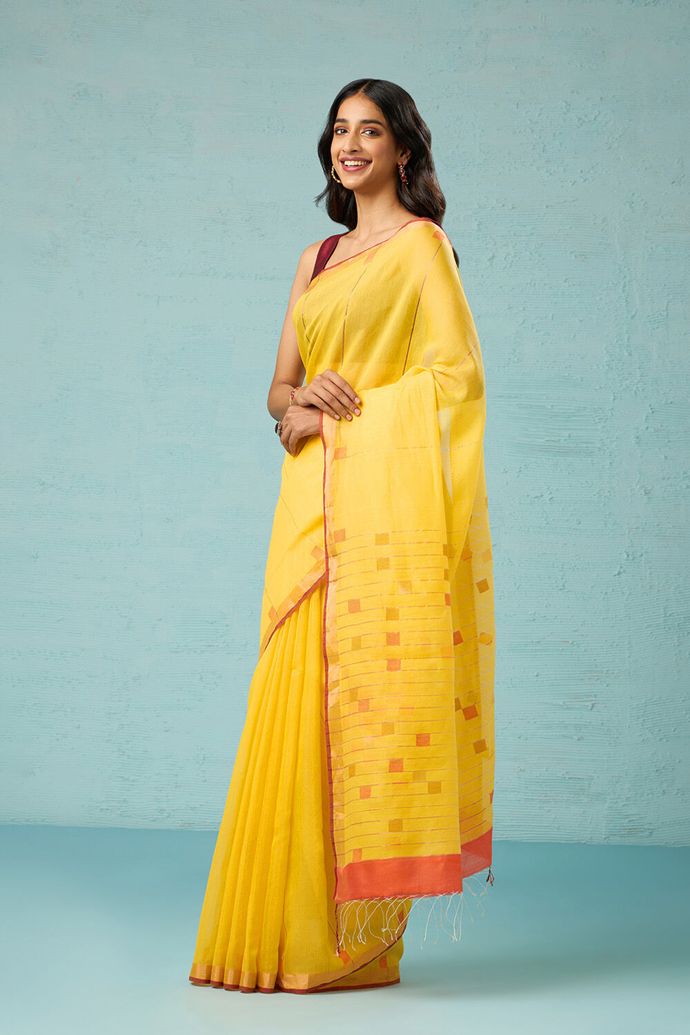 Yellow Bengal Pure Silk Cotton Jamdani Saree | Taneira Online Store