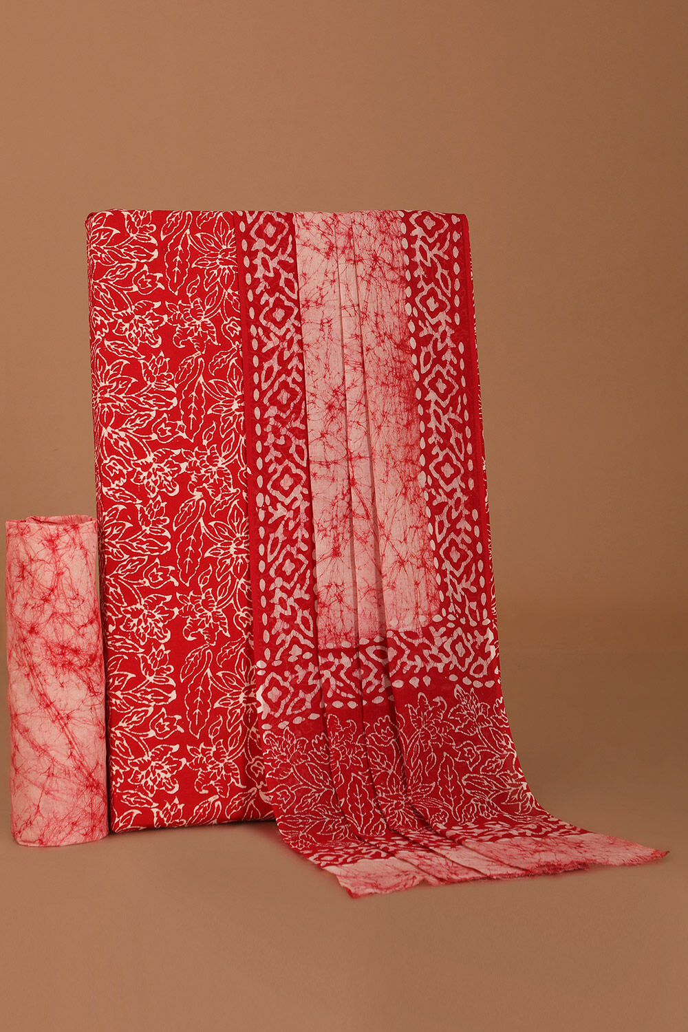 Dark Red Pure Cotton Batik Unstitched Suit Set | Taneira Online Store