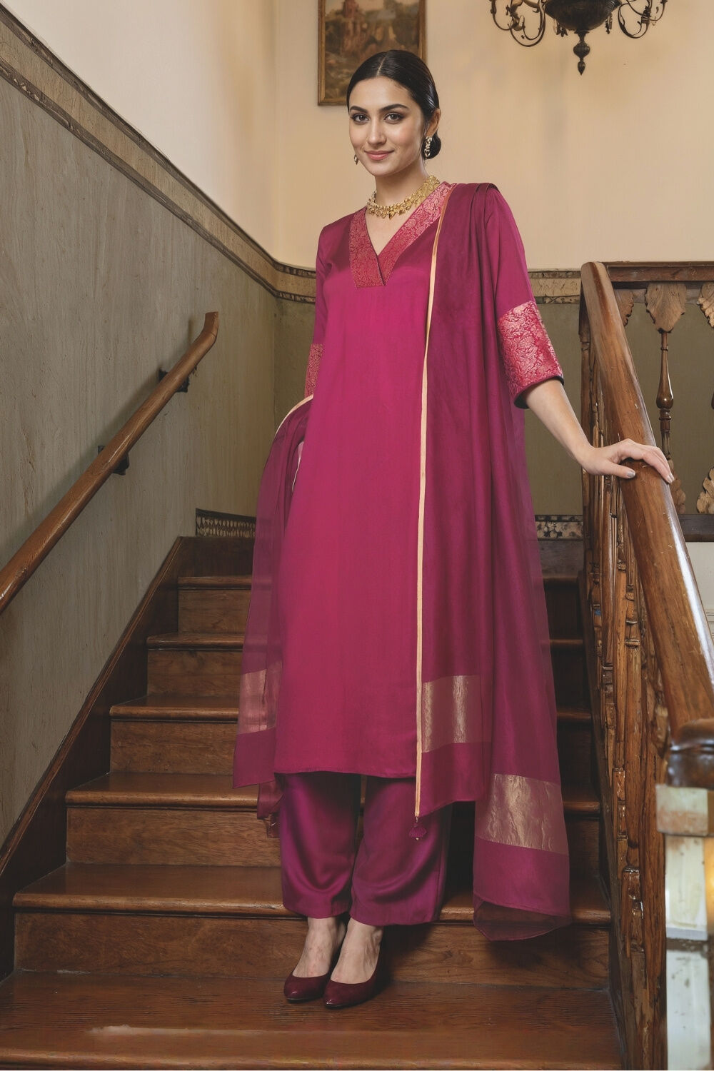 Purple Brocade Viscose Kurta Set | Taneira Online Store