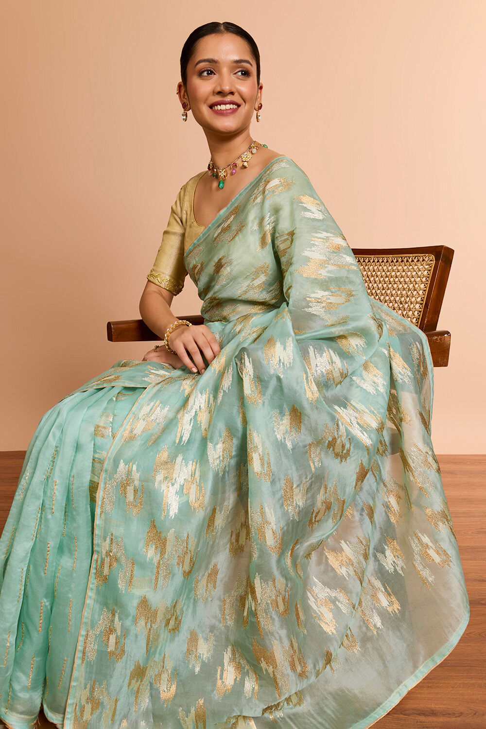 Light Blue Pure Silk Organza Embroidered Saree | Taneira Online Store