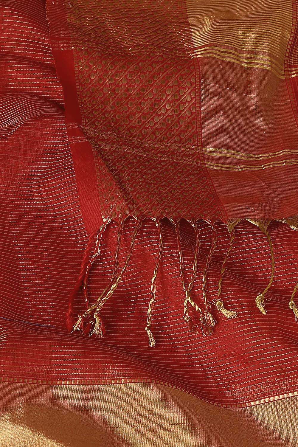 Red Pure Silk Cotton Maheswari Saree | Taneira Online Store