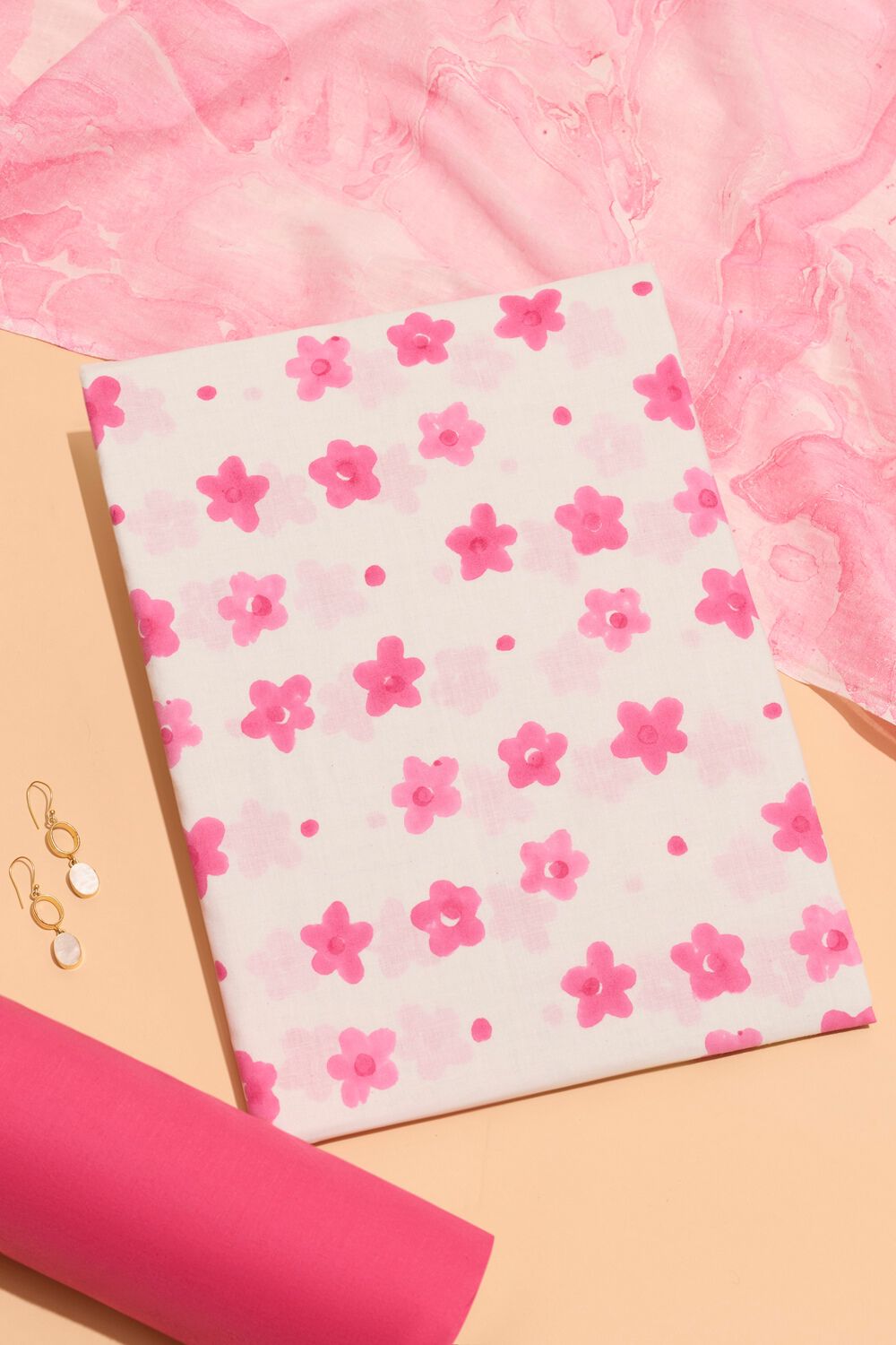 Pink Pure Cotton Printed Unstitched Suit Set | Taneira Online Store