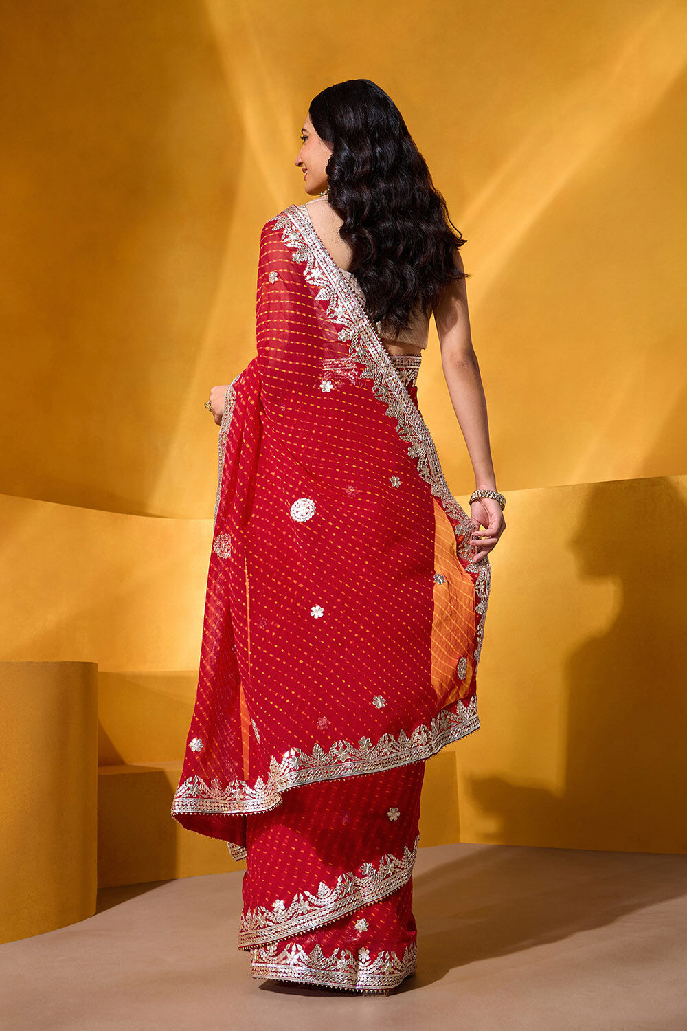 Red Pure Silk Georgette Embroidered Saree | Taneira Online Store