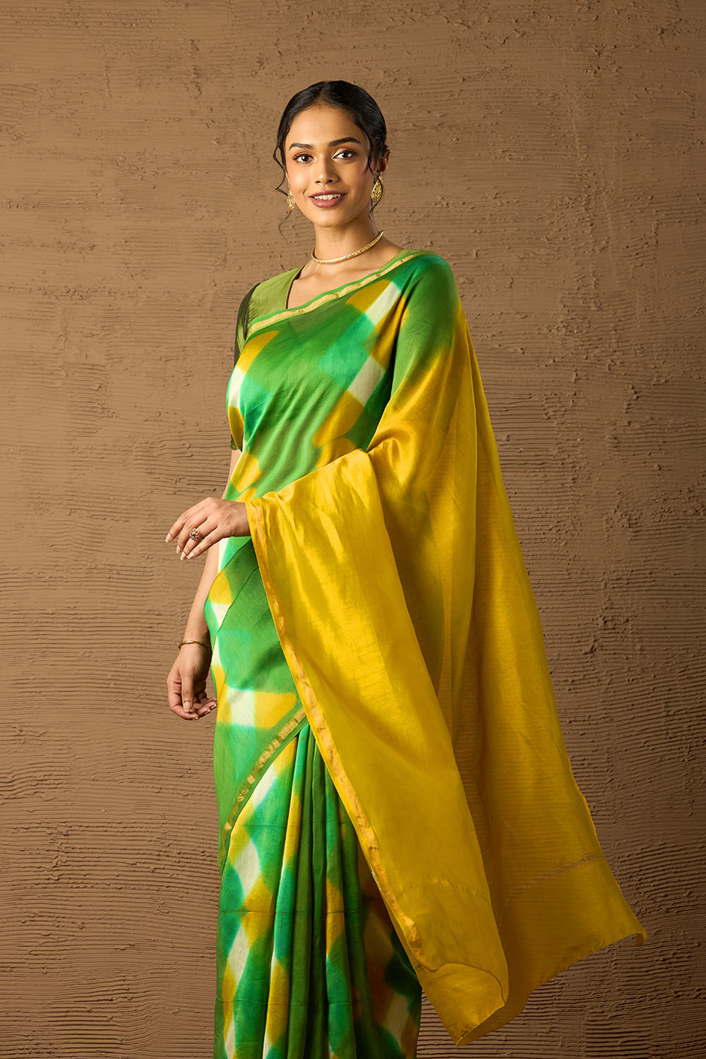Green Rajasthan Pure Silk Cotton Tie & Dye Shibori Saree | Taneira ...
