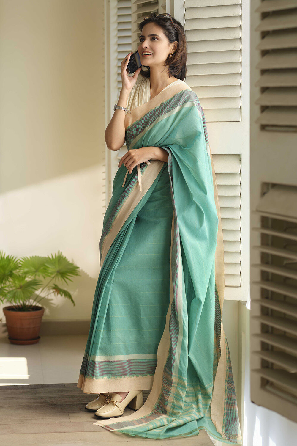 Green Woven Pure Cotton Mangalgiri Saree | Taneira Online Store