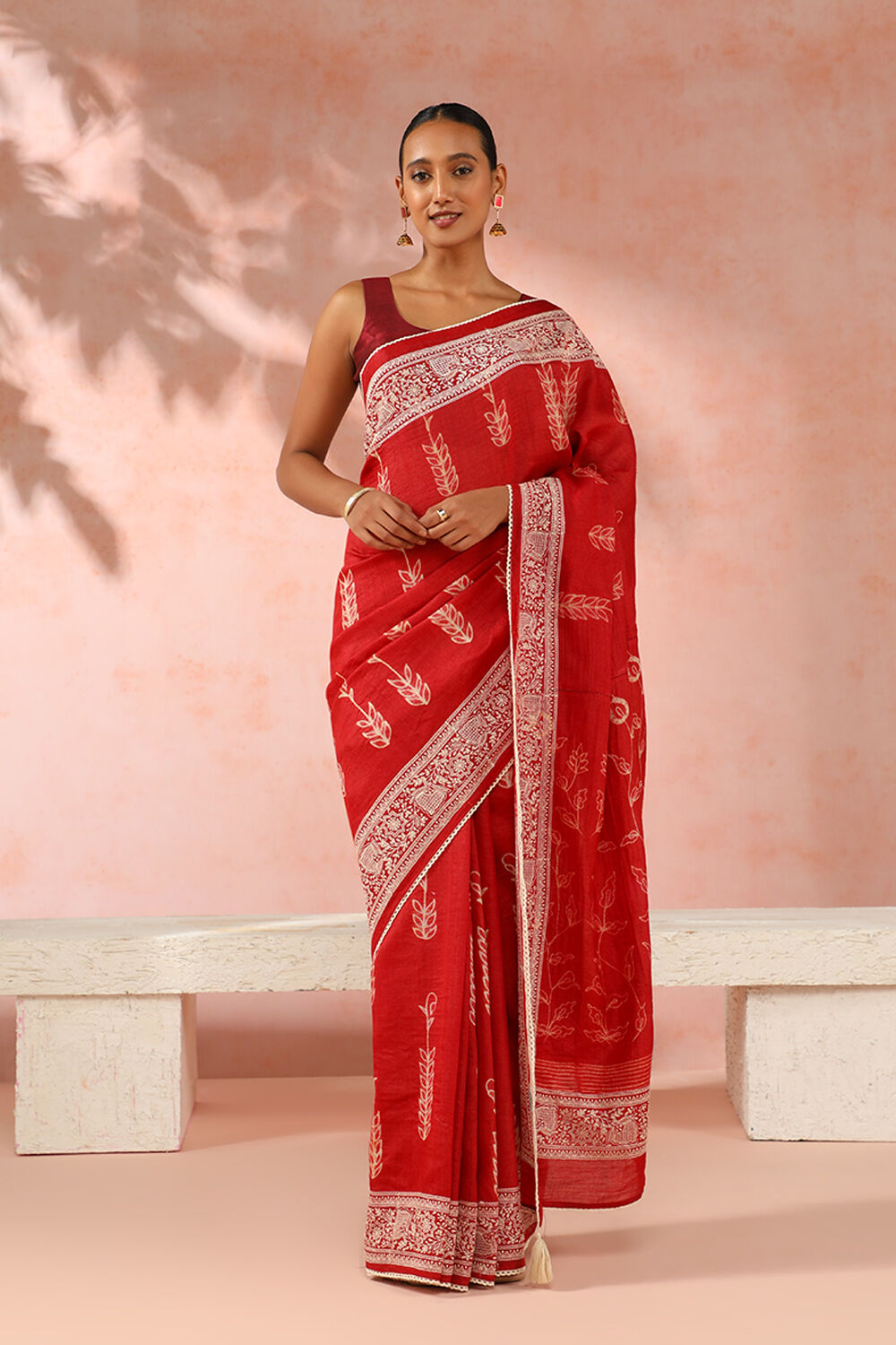 Red Contemporary Tussar Muga Shibori Saree | Taneira Online Store
