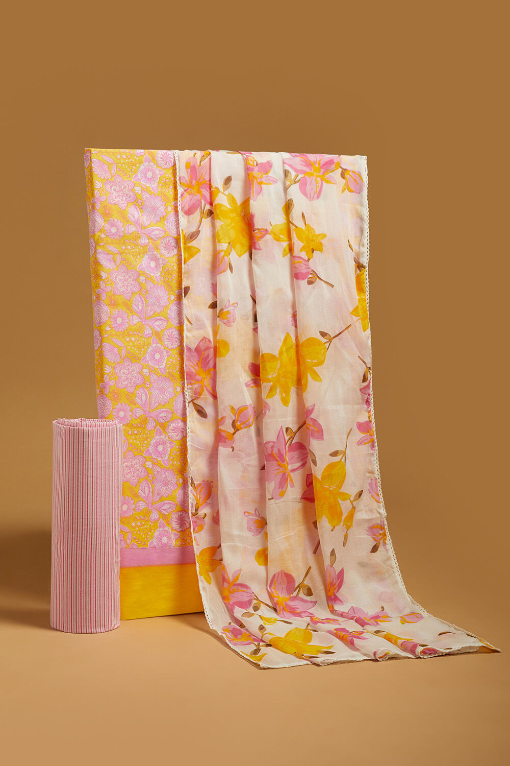 Off White Screen Printed Pure Cotton Unstitched Suit Set | Taneira ...