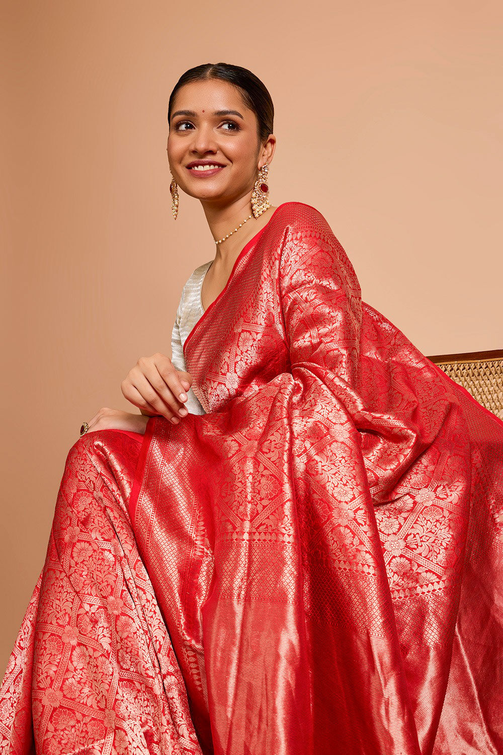 Red Pure Silk Brocade Banaras Saree | Taneira Online Store