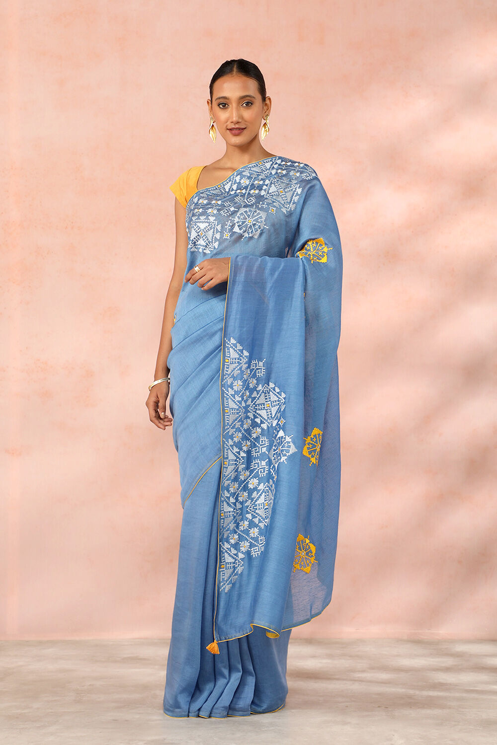 Blue Pure Silk Embroidered Saree | Taneira Online Store