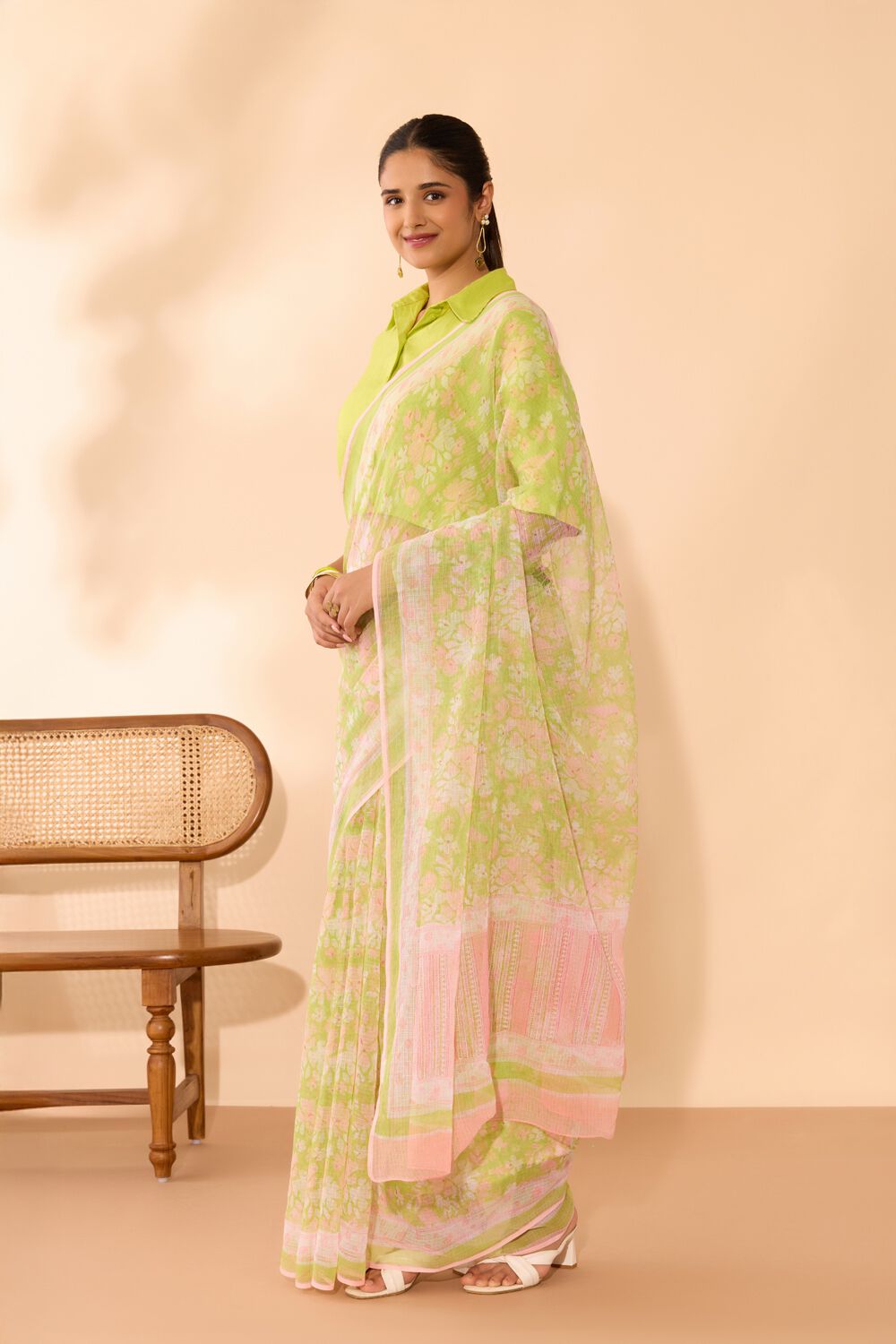 Light Green Rajasthan Pure Cotton Kota Block Printed Saree | Taneira ...