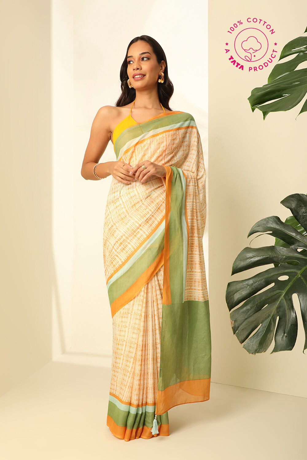 Light Orange Pure Cotton Mulmul Printed Bengali Saree | Taneira Online ...