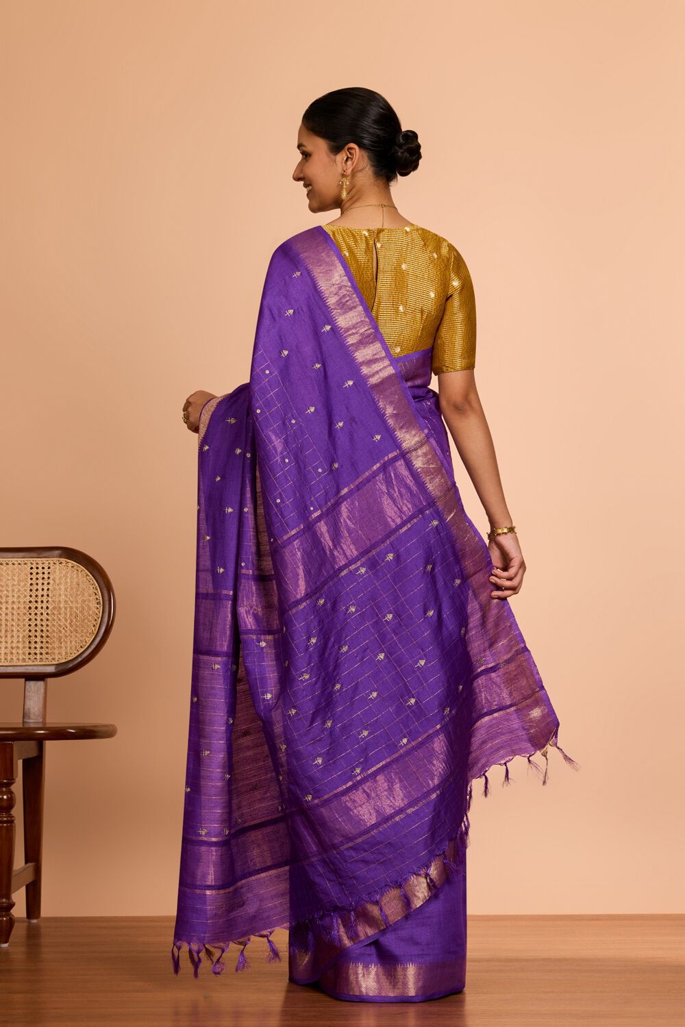 Dark Violet Bengal Pure Silk Aari Embroidered Saree | Taneira Online Store