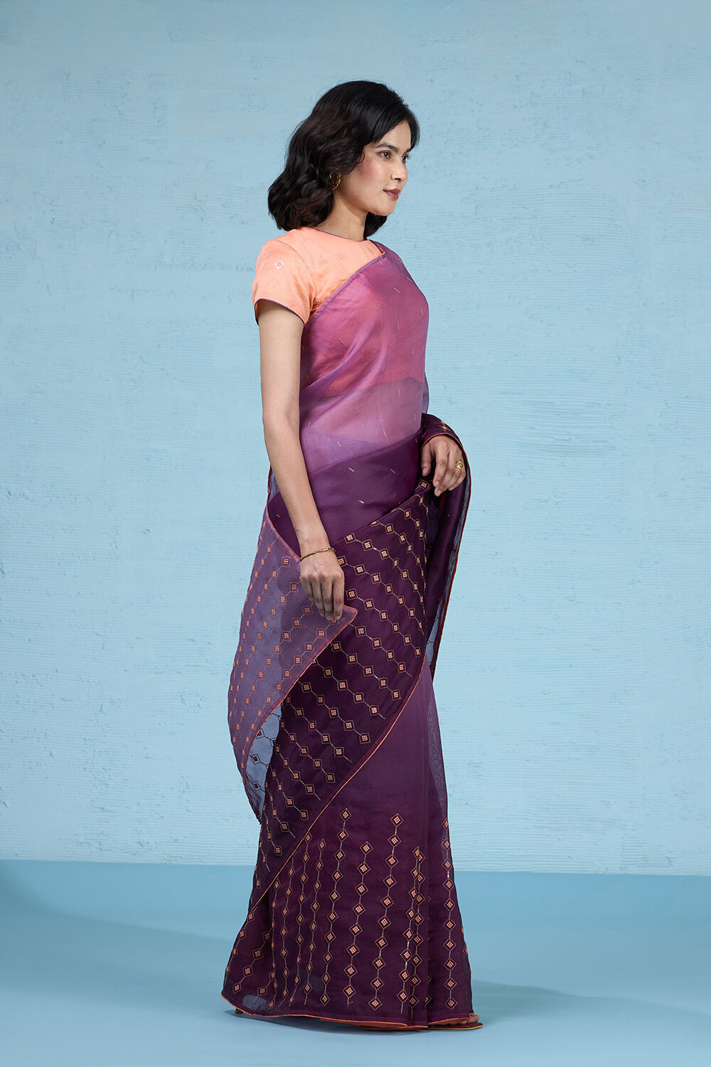 Violet Pure Silk Organza Embroidered Saree | Taneira Online Store
