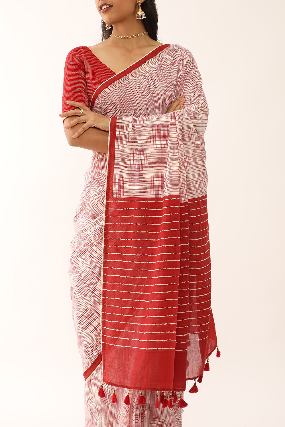 Off White Screen Printed Pure Cotton Saree | Taneira Online Store