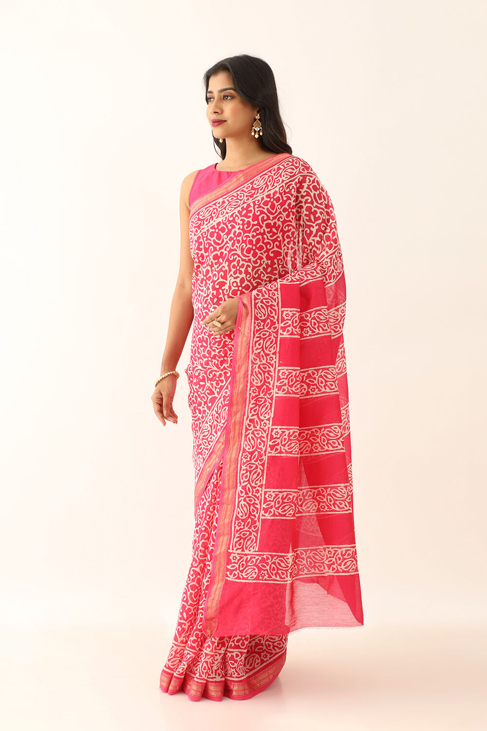Light Pink Pure Silk Cotton Batik Saree | Taneira Online Store