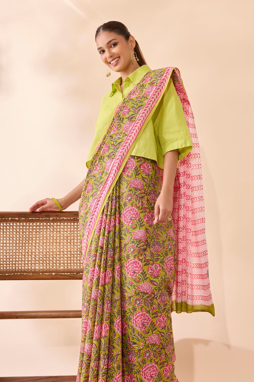 Light Green Rajasthan Pure Cotton Printed Sanganeri Saree | Taneira ...