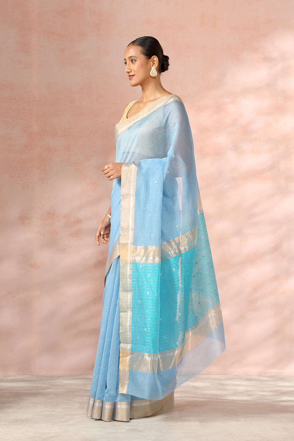 Light Blue Chanderi Pure Silk Cotton Woven Saree | Taneira Online Store