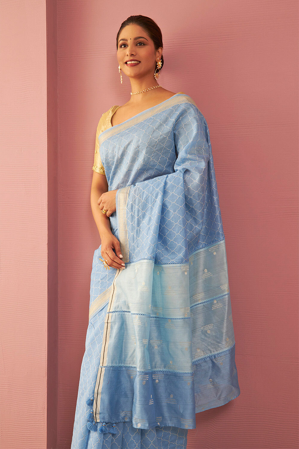 Blue Pure Silk Cotton Embroidered Saree | Taneira Online Store