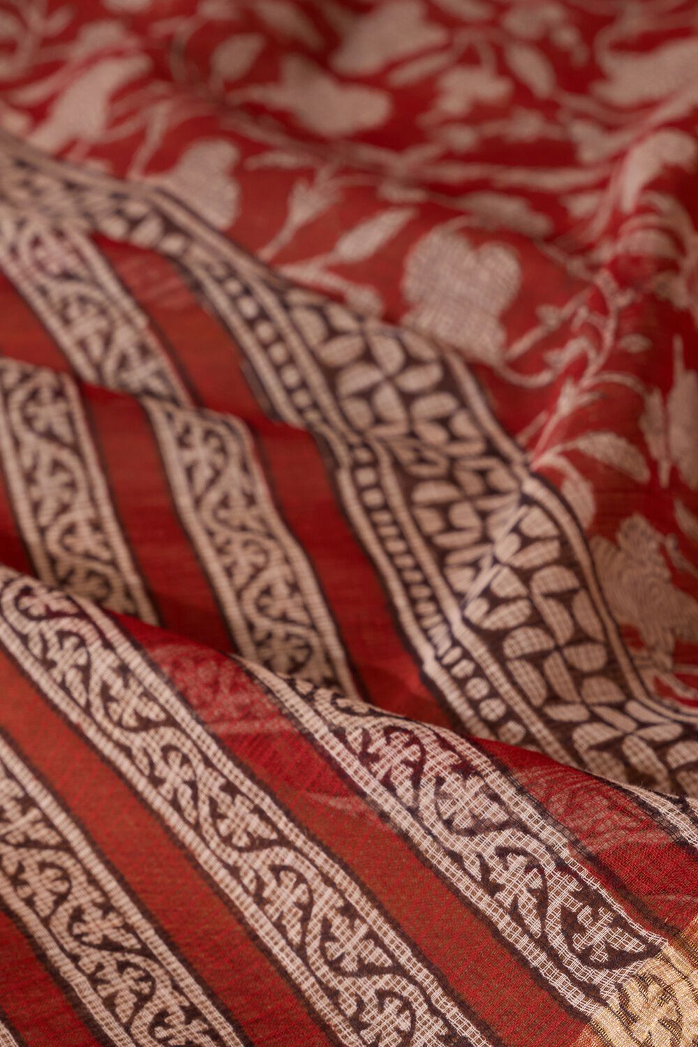 Red Rajasthan Bagru Block Printed Pure Cotton Kota Saree | Taneira ...