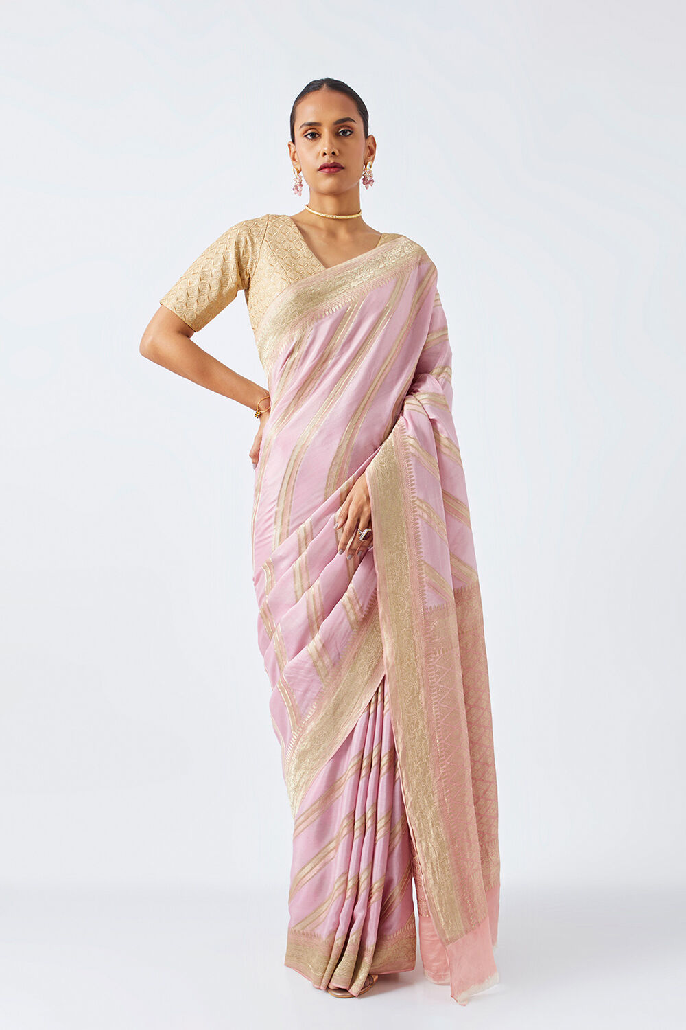 Light Pink Pure Crepe Embroidered Saree | Taneira Online Store