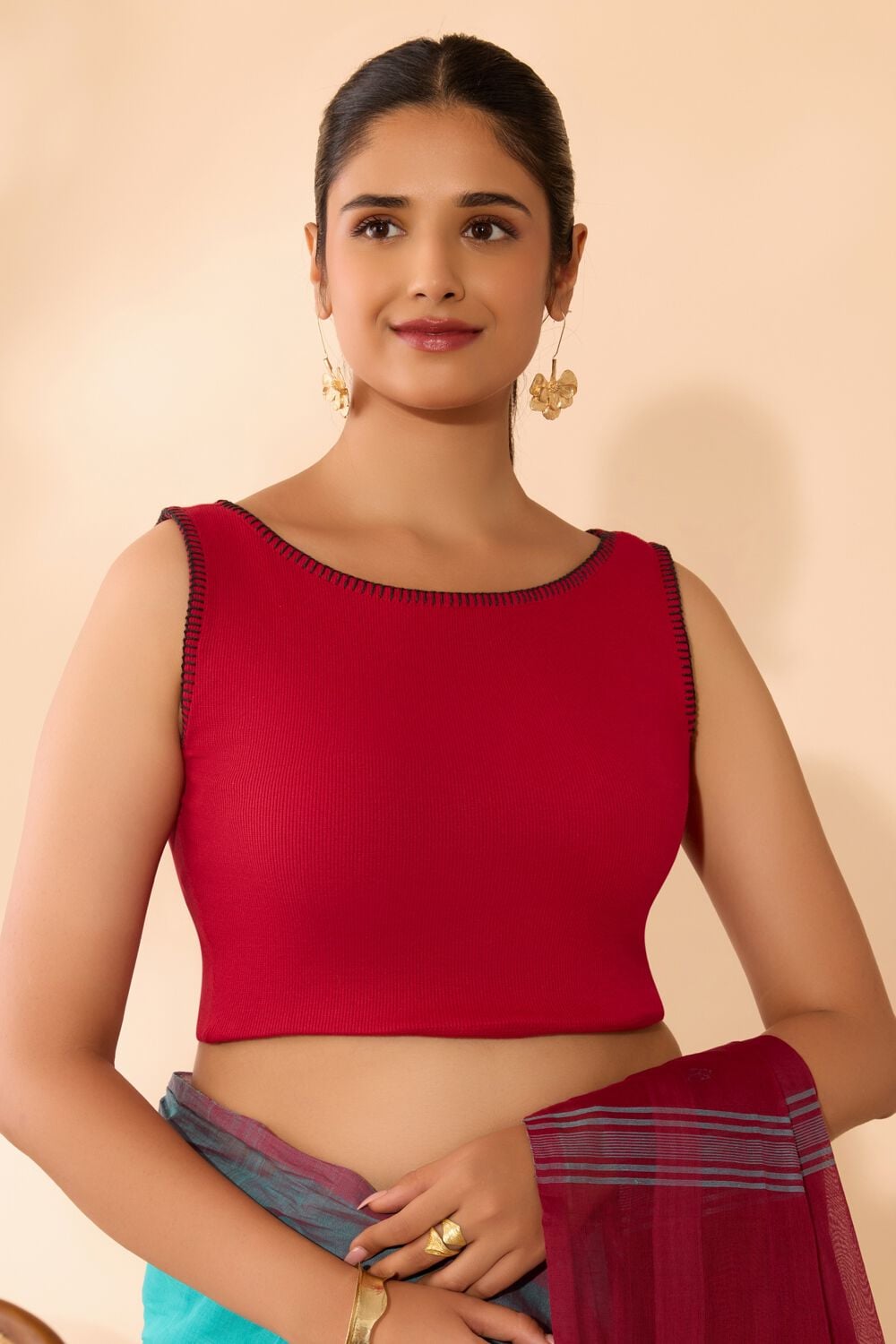 Dark Red Knitted Pure Cotton Blouse | Taneira Online Store