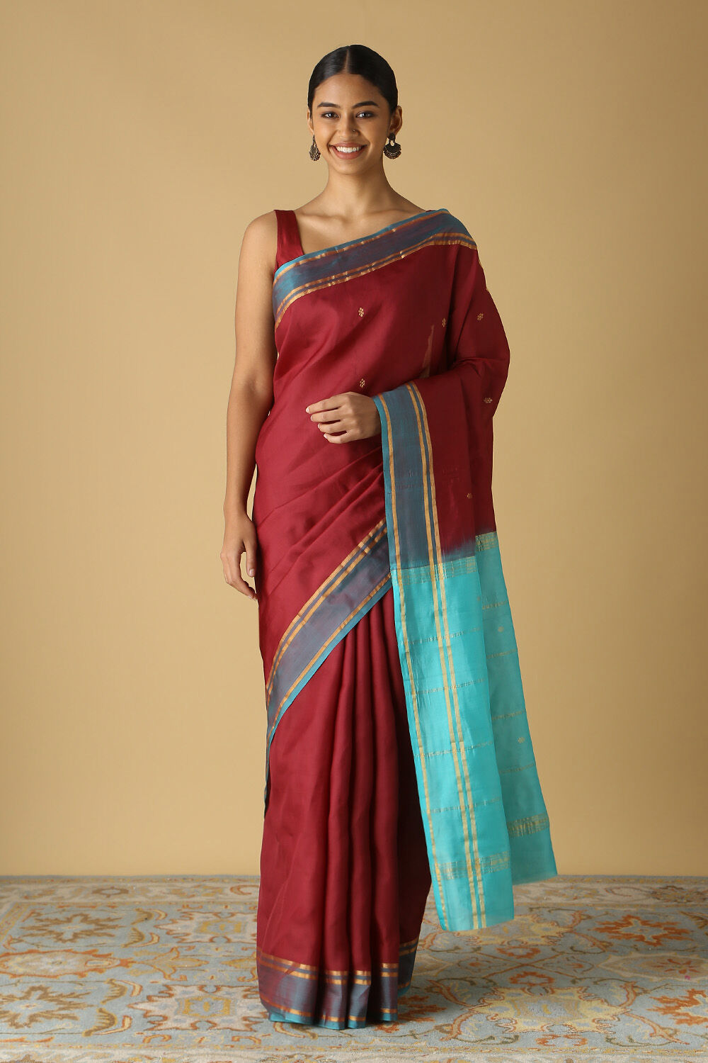 Dark Red Pure Silk South Saree | Taneira Online Store