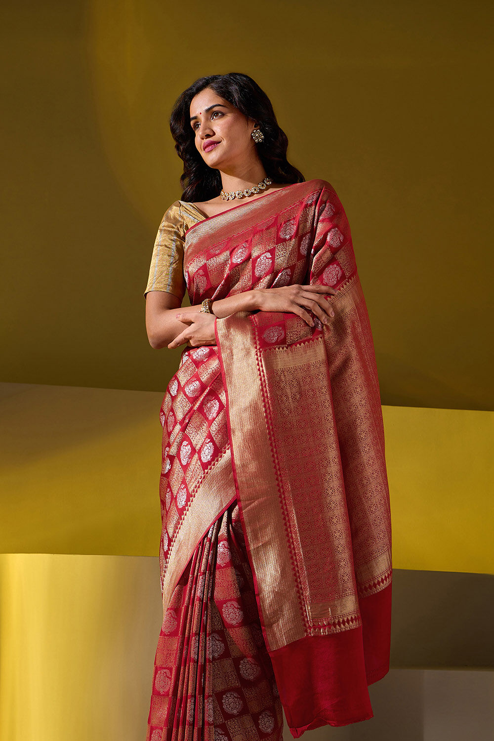 Red Woven Pure Silk Crepe Saree | Taneira Online Store