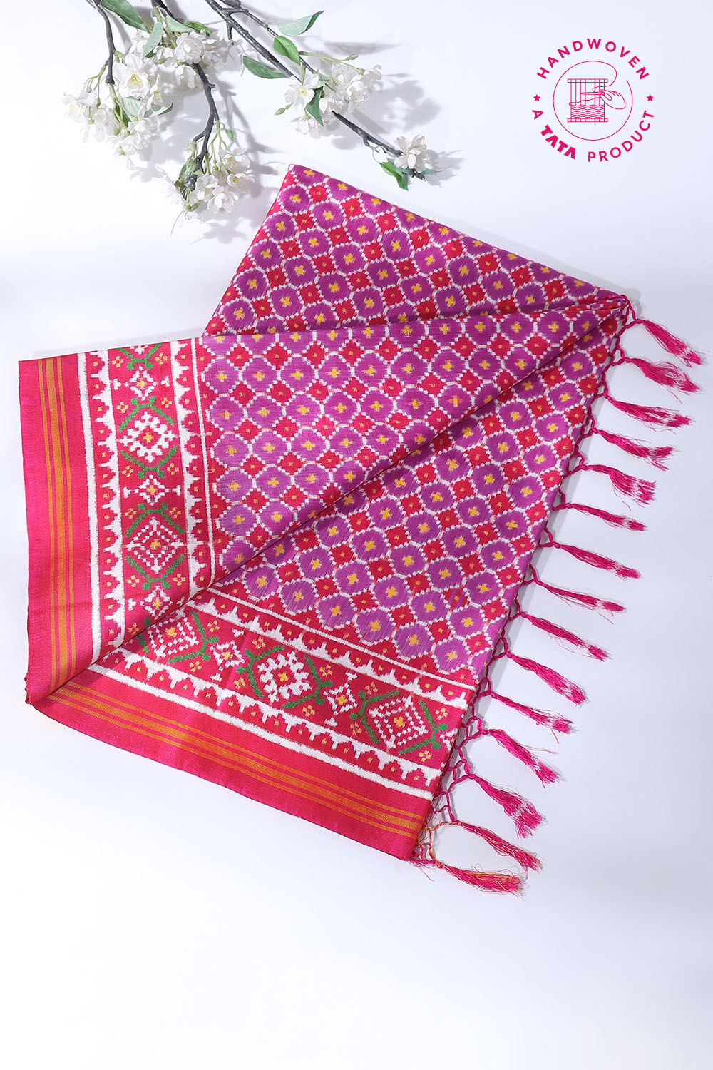 Pink Pure Silk Patan Patola Kesar Chandan Bhat Saree | Taneira Online Store