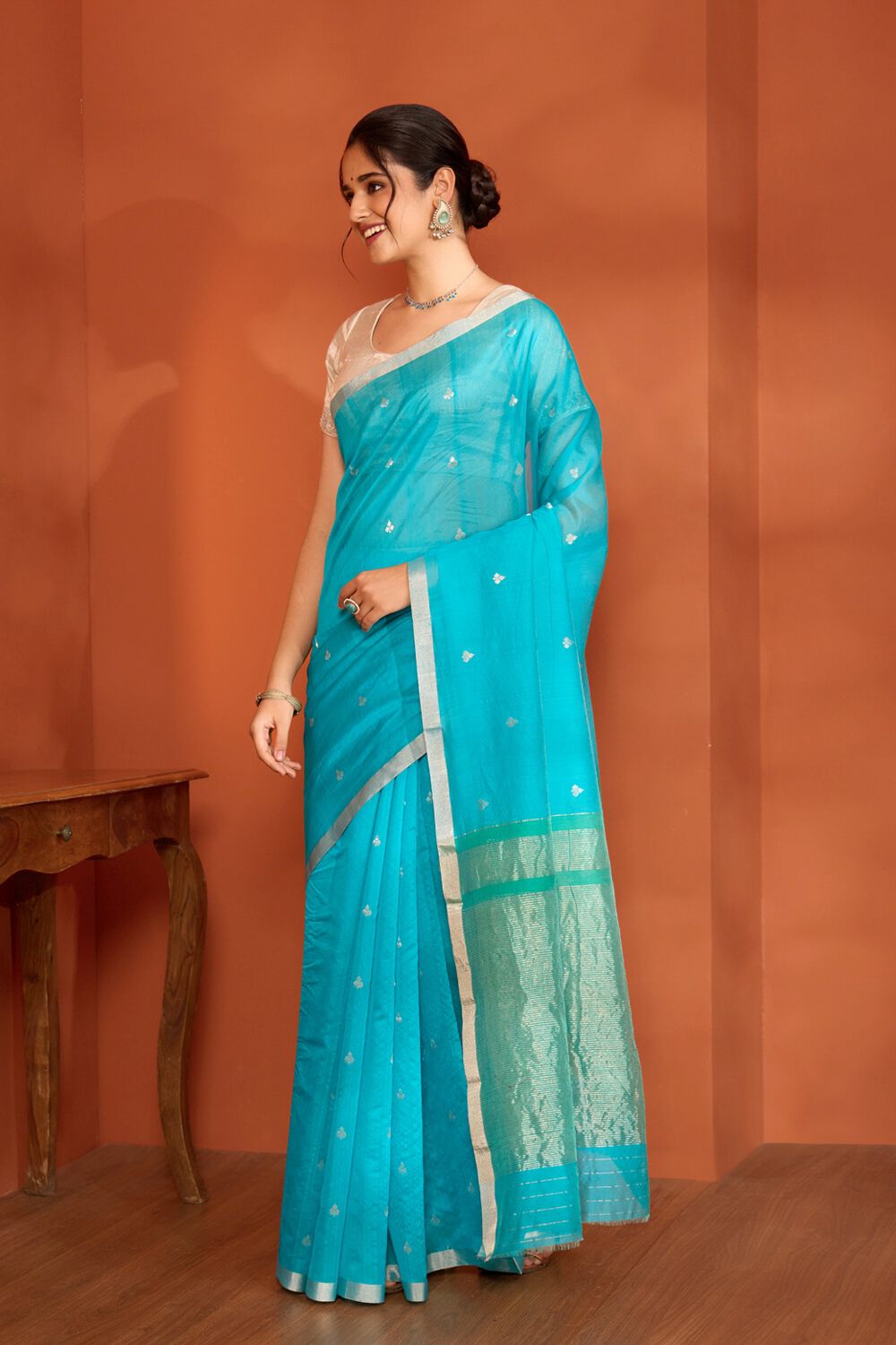 Blue Woven Pure Silk Cotton Saree | Taneira Online Store