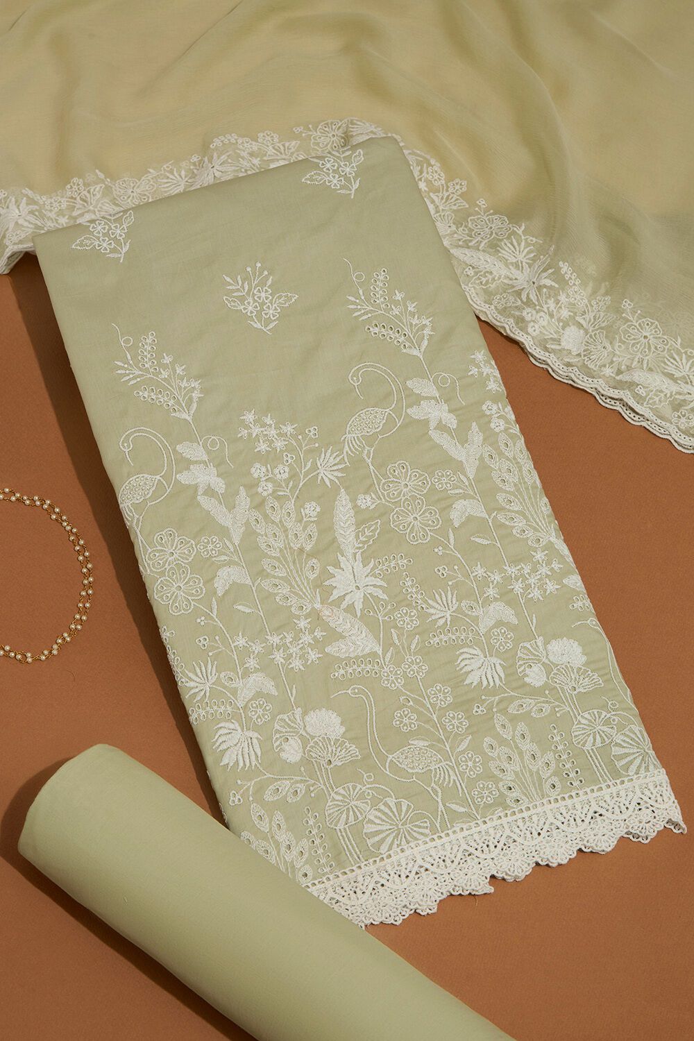 Green Pure Cotton Embroidered Unstitched Suit Set | Taneira Online Store