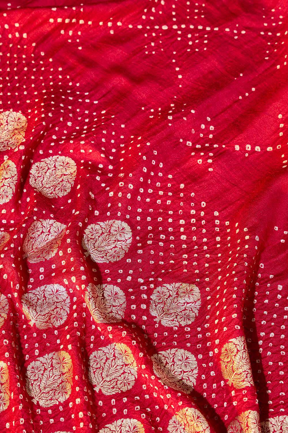 Red Silk Muga Tie and Dye Bandhni Saree | Taneira Online Store