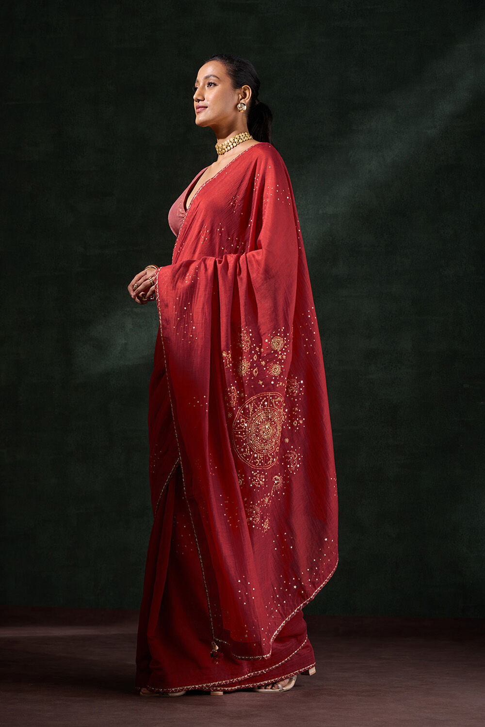 Red Pure Silk Cotton Embroidered Saree | Taneira Online Store