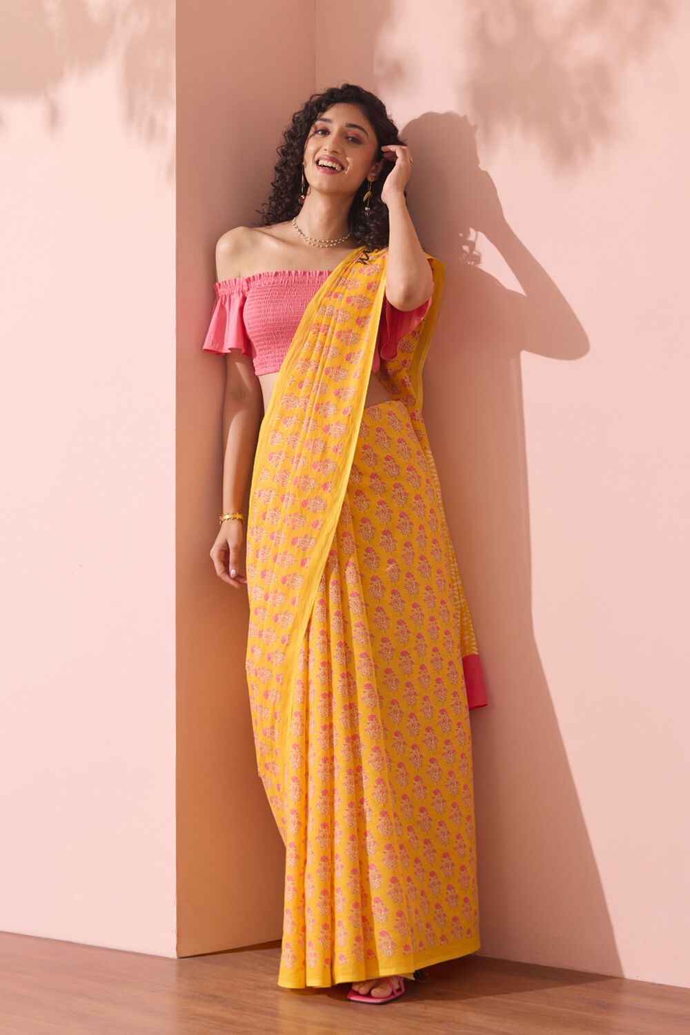Yellow Bengal Screen Printed Pure Mulmul Cotton Saree | Taneira Online ...