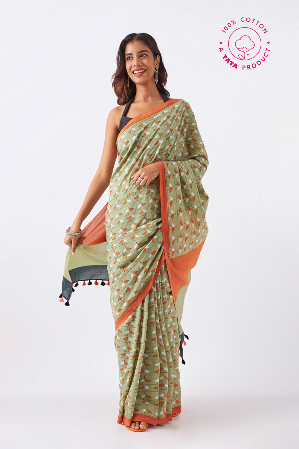 Light Green Pure Cotton Printed Saree | Taneira Online Store