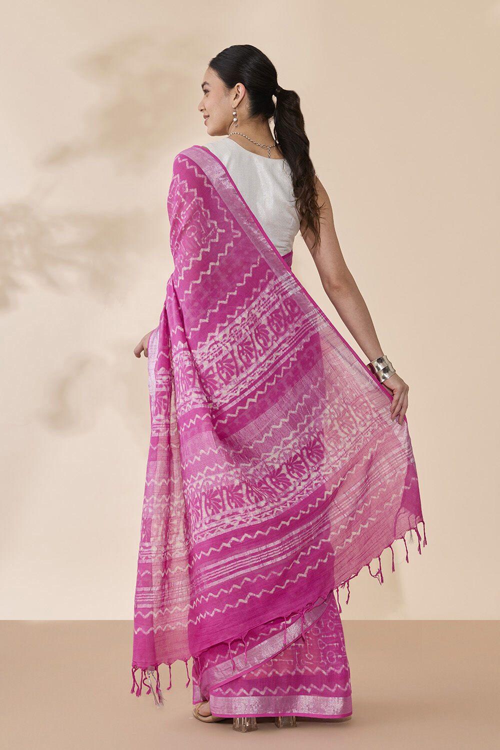 Pink Rajasthan Viscose Cotton Dabu Block Printed Saree | Taneira Online ...