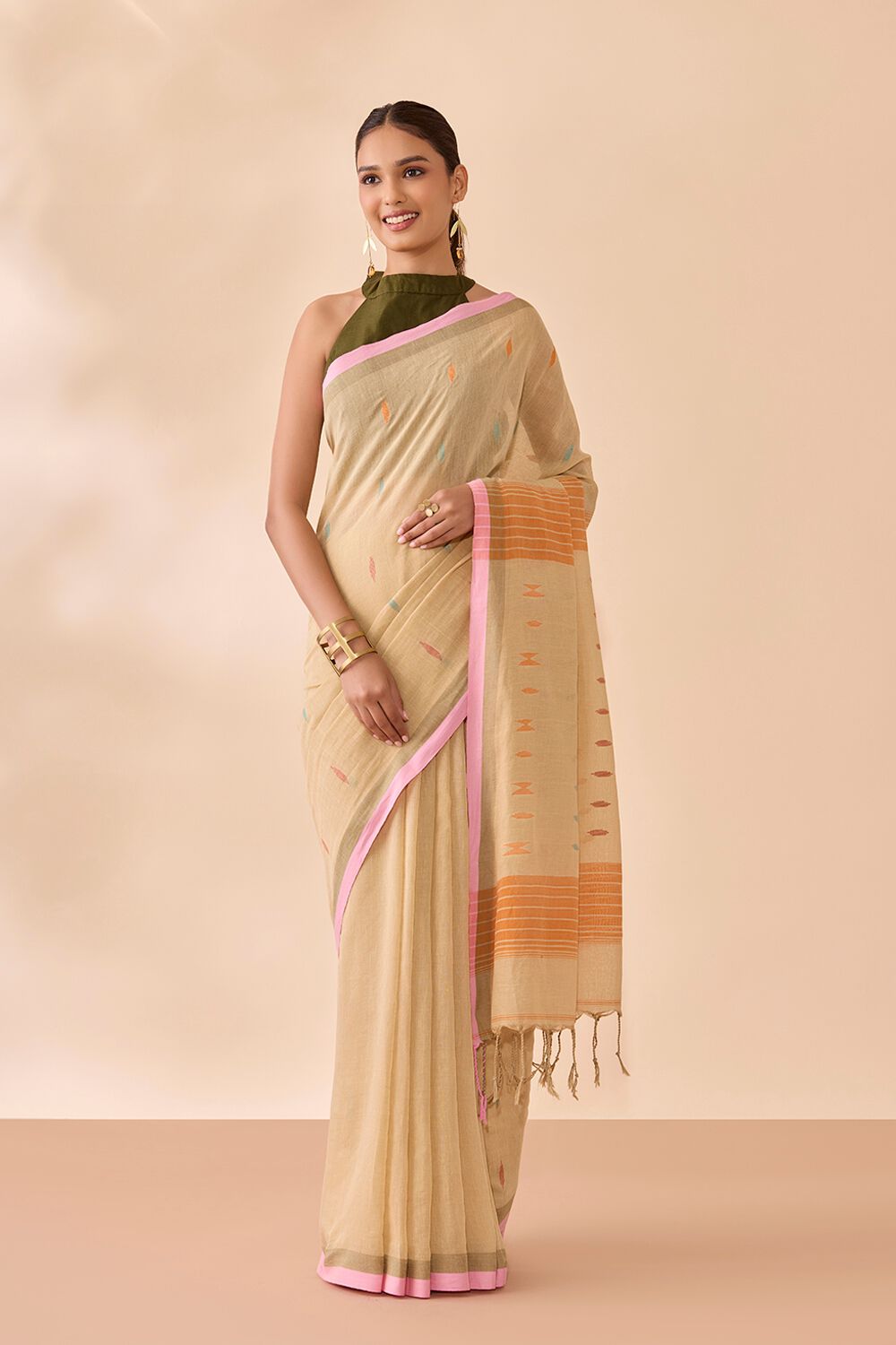 Beige Bengal Pure Cotton Jamdani Saree | Taneira Online Store