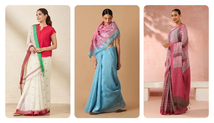 Heritage Weaves: Taneira's Traditional Linen Sarees