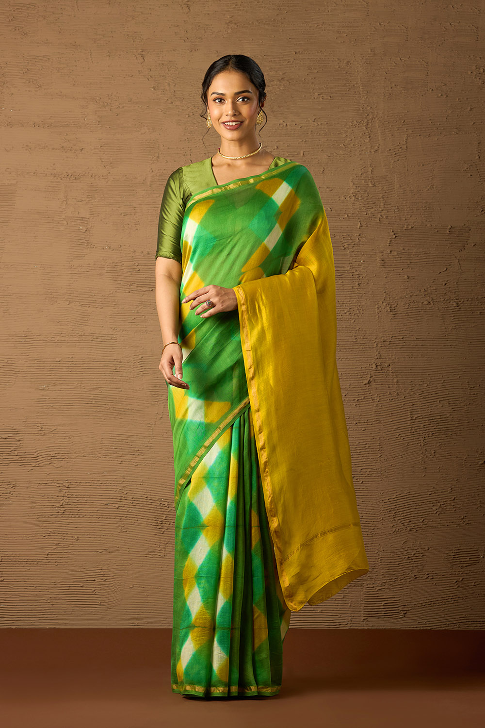 Green Rajasthan Pure Silk Cotton Tie & Dye Shibori Saree | Taneira ...