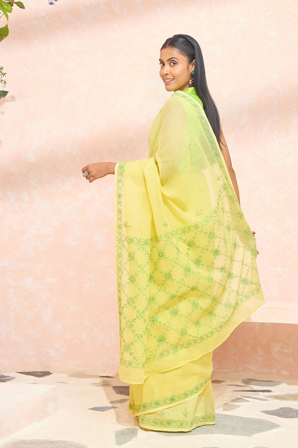 Light Yellow Pure Cotton Kota Chikankari Saree | Taneira Online Store
